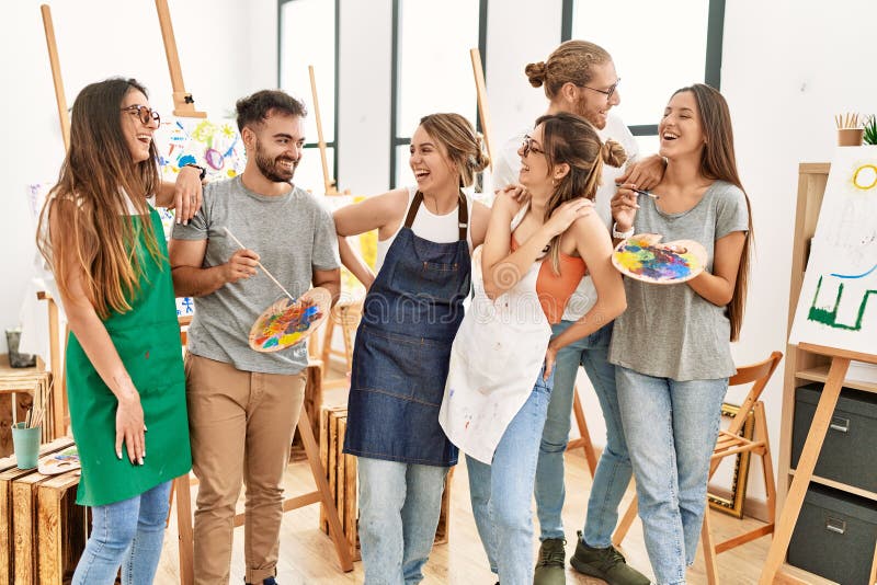 Group of Young Paint Students Smiling Happy Standing at Art Studio ...