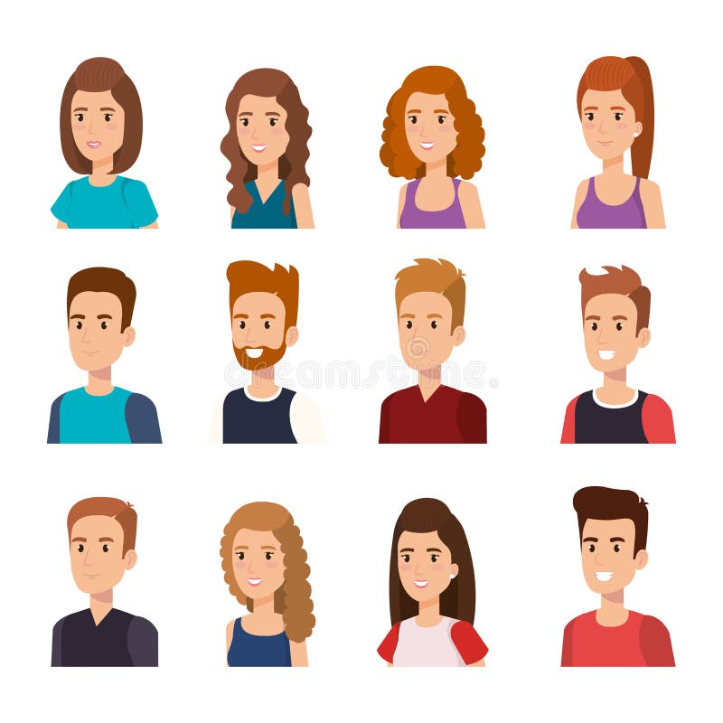 Group of Young People Avatars Stock Vector - Illustration of funny ...