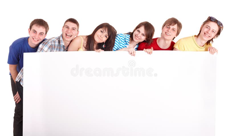 Group of Young People with Banner. Stock Photo - Image of expression ...
