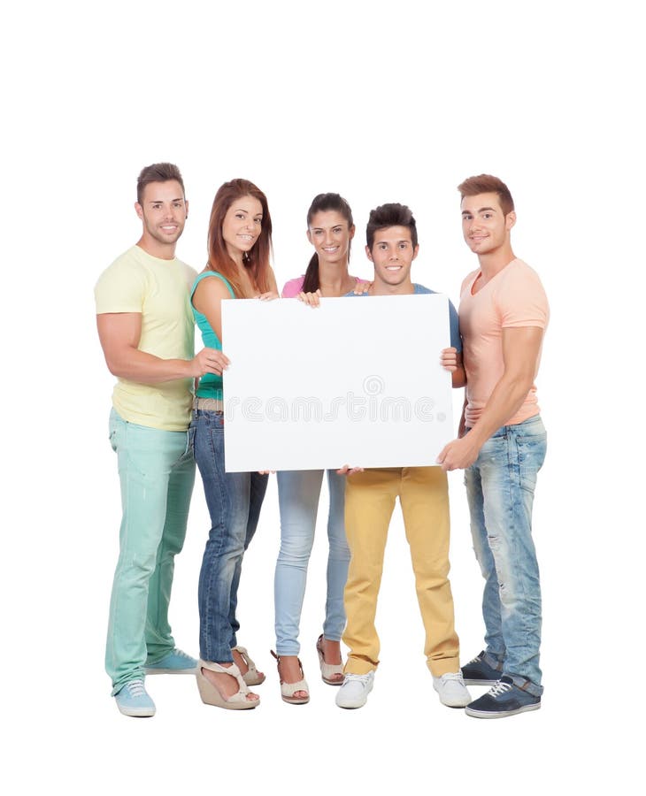 Group of Young People with a Blank Placard Stock Photo - Image of ...