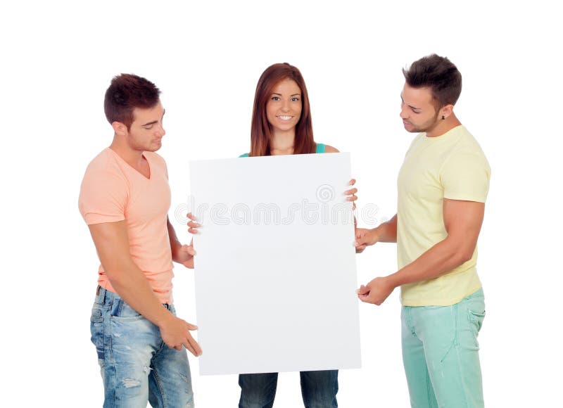 Group of Young People with a Blank Placard Stock Photo - Image of ...