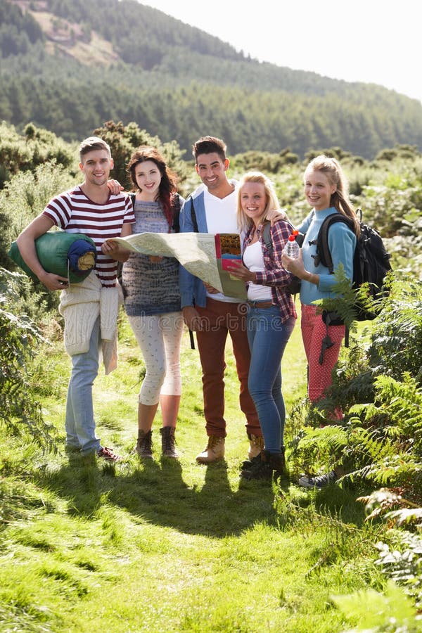 Group of Young People on Camping Trip in Countryside Stock Image ...
