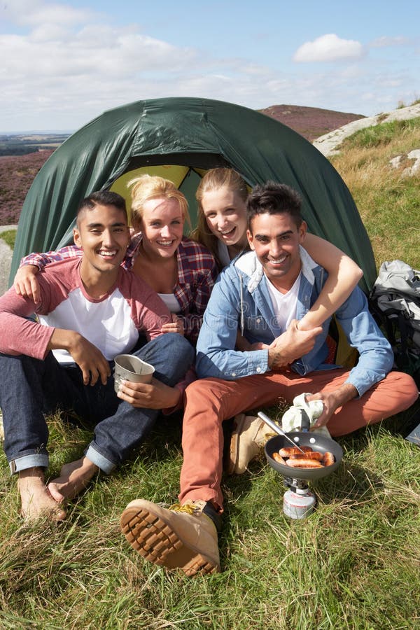 Group of Teenage Girls on Camping Trip in Countryside Stock Image ...