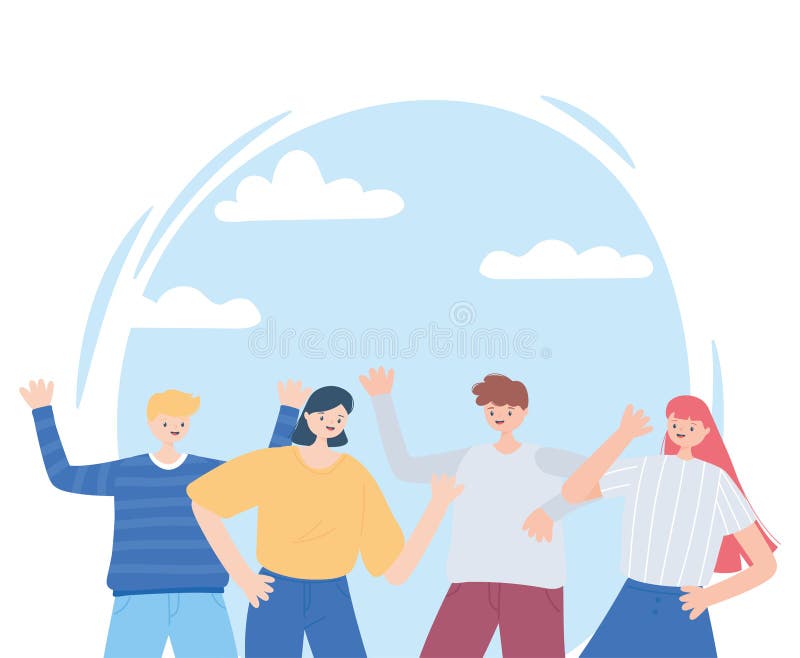 Group Young People Celebrating Characters Cartoon Design Stock Vector ...