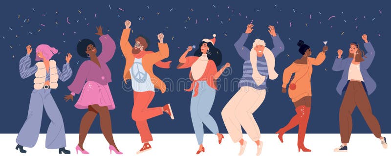 Group of Young People Celebrating New Year Party Outdoors Stock Vector ...
