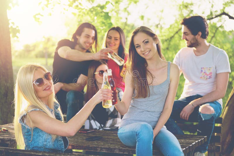 Group of Young People Cheering, Having Fun Stock Image - Image of beer ...