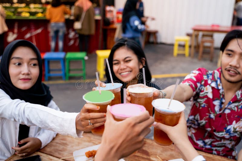 Group of Young People Cheers Drinks Stock Image - Image of lunch ...