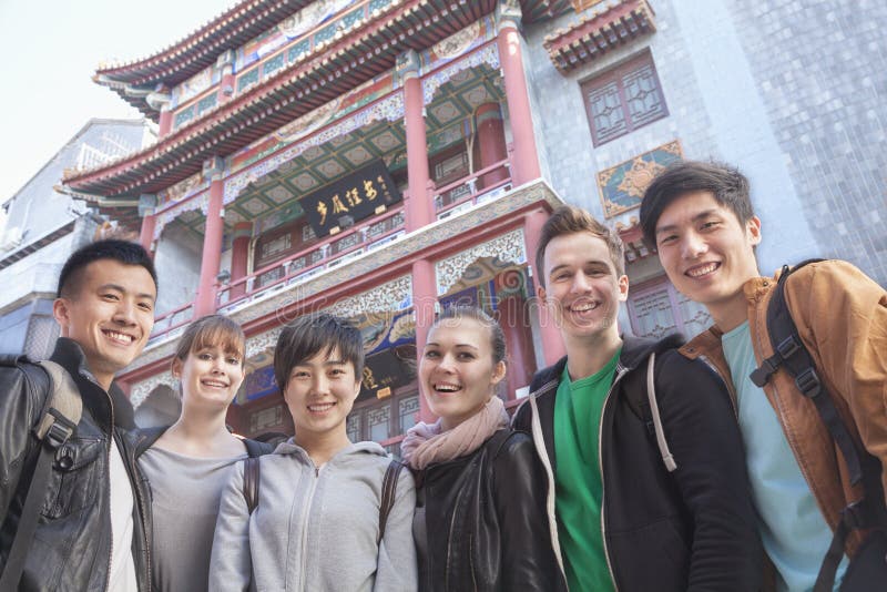 Group of Young People Holding Chinese Flags, Portrait. Stock Image ...