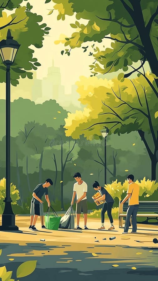 A Group of Young People is Cleaning Up the Park, Picking Up Trash and ...