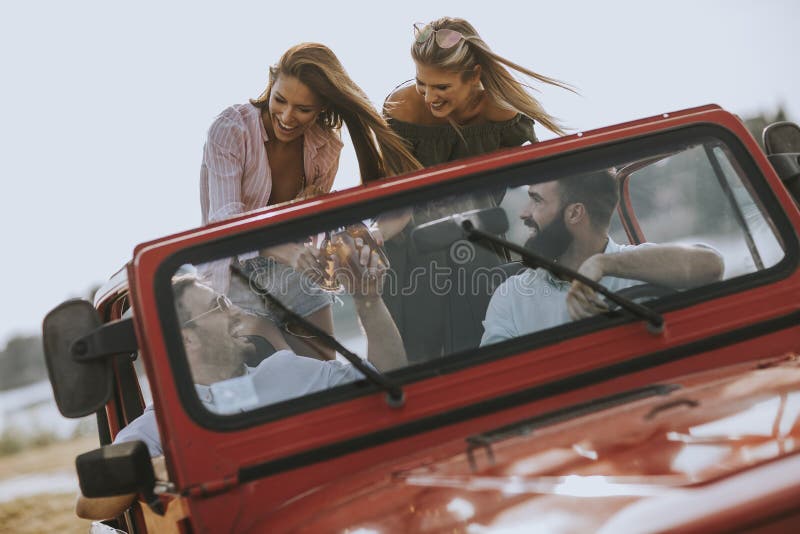 Group of Young People Enjoying Road Trip Stock Photo - Image of smile ...