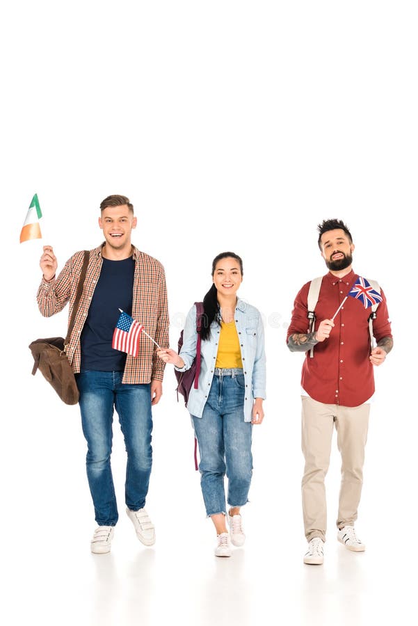 Group of Young People with Flags of Different Countries Isolated Stock ...