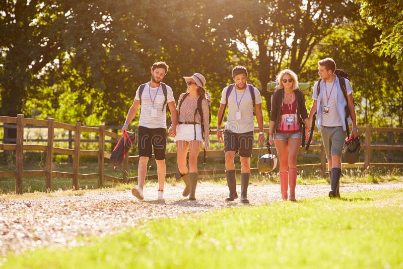 Group of Young People Going Camping at Music Festival Stock Photo ...