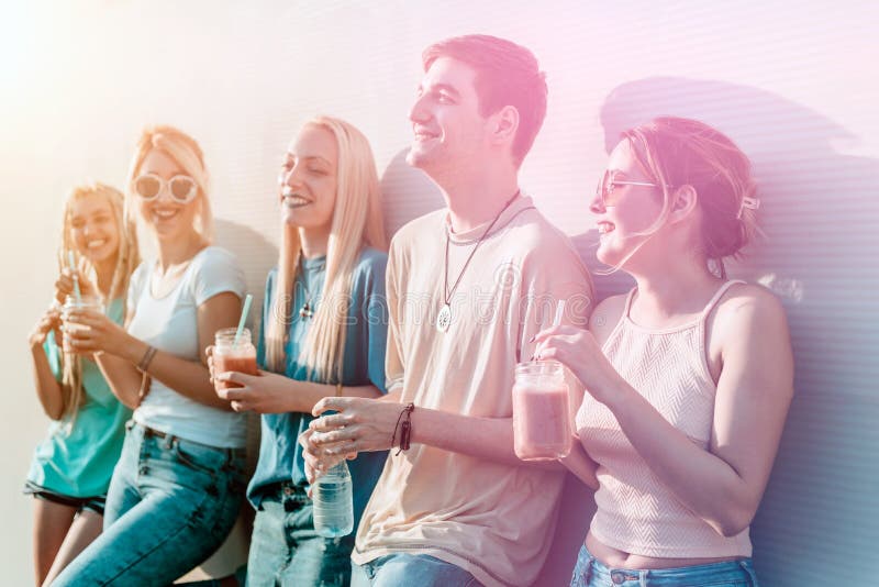 Group of Young People Having Fun in Colorful Light Concept Stock Image ...