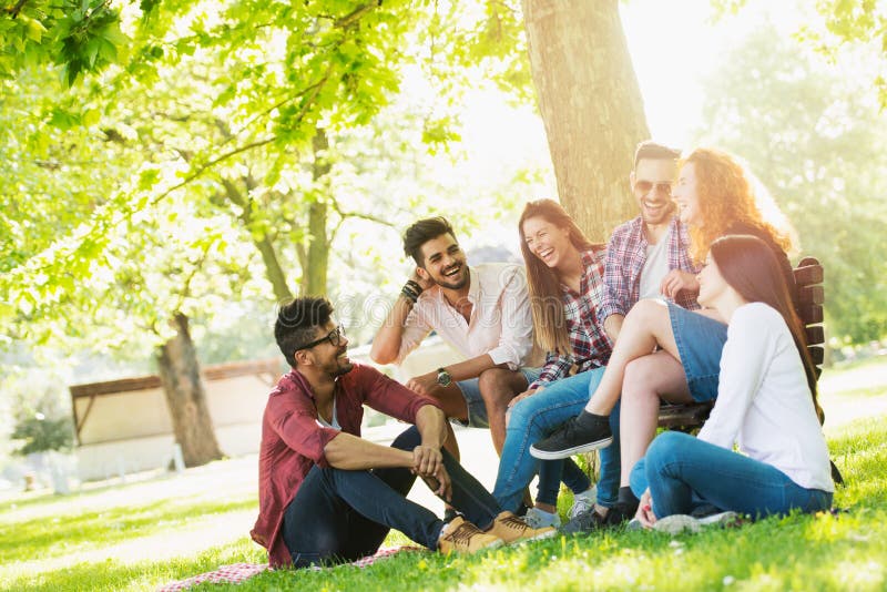 Group of Young People Having Fun Outdoors Stock Photo - Image of happy ...