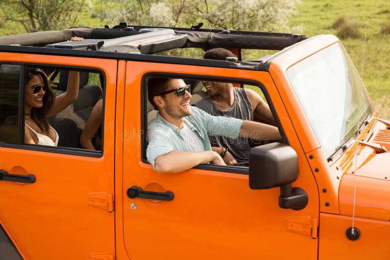 Group of Young People Having Fun Together by Driving a Car Stock Image ...