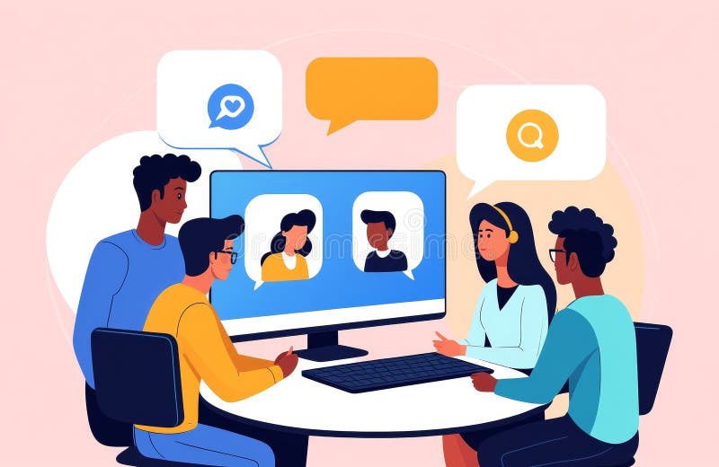 Group of Young People Having an Online Discussion Via Messenger Stock ...