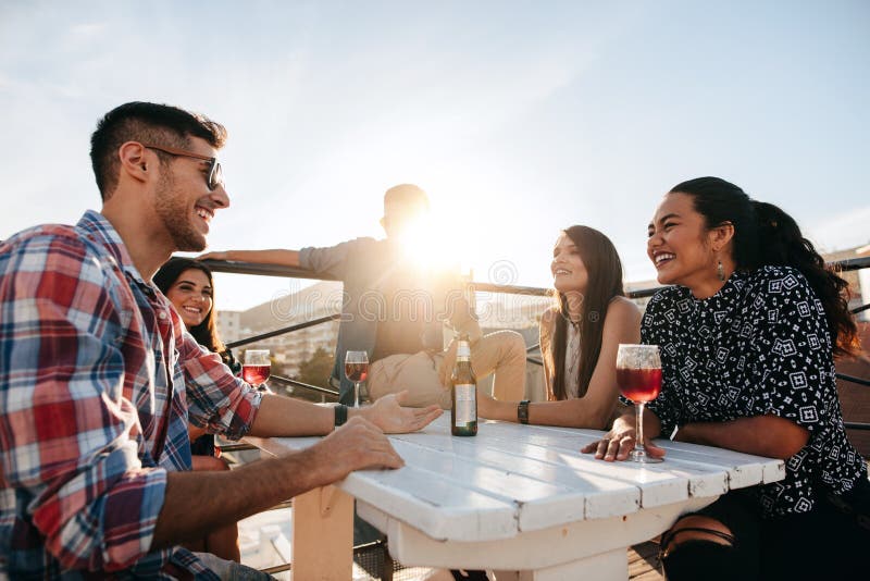 Group of Young People Having a Rooftop Party Stock Image - Image of ...