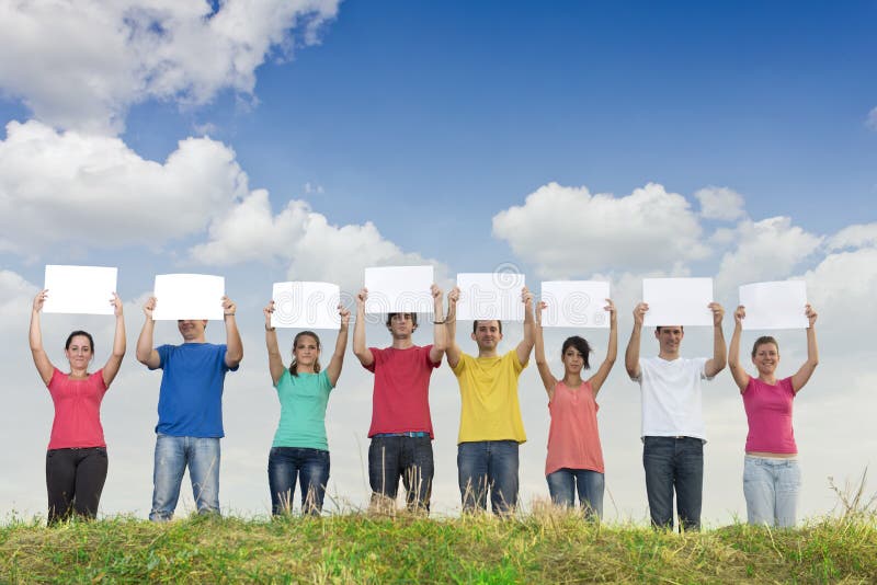 Group of Young People Holding Papers with Smileys Stock Image - Image ...