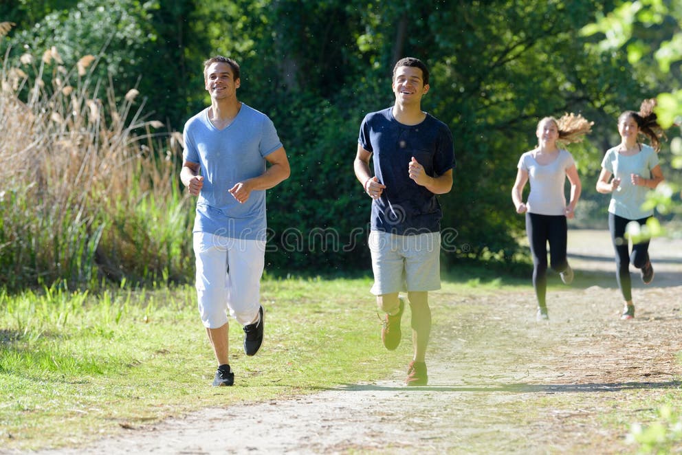 Group Young People Jogging in Park Stock Photo - Image of jogging ...