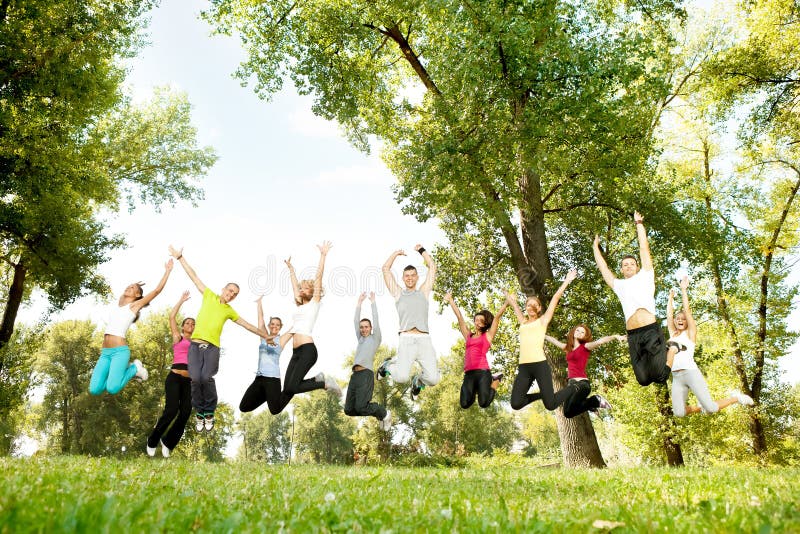 Group of Young People Jumping Stock Photo - Image of friendship, male ...