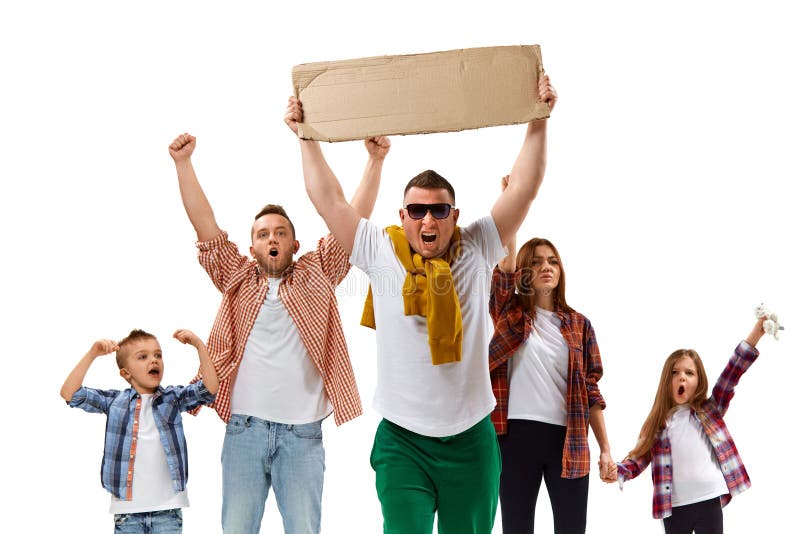 Group of Young People and Kids Protesting, Emotionally Shouting Over ...