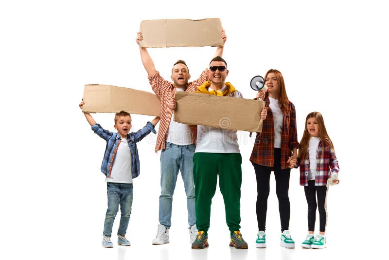 Group of Young People and Kids Protesting, Emotionally Shouting Over ...