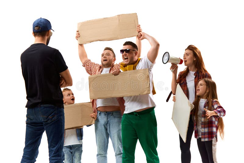 Group of Young People and Kids Protesting, Emotionally Shouting Over ...