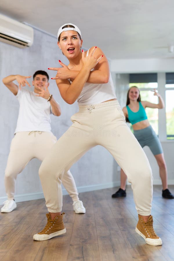 Group of Young People Learning Modern Dance Movements at Class Stock ...