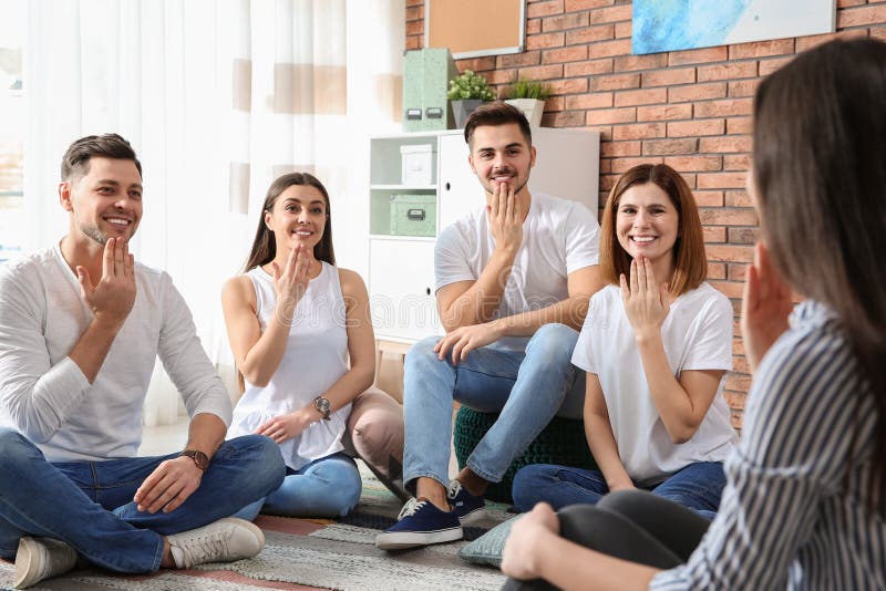 Group of Young People Learning Sign Language Stock Photo - Image of ...