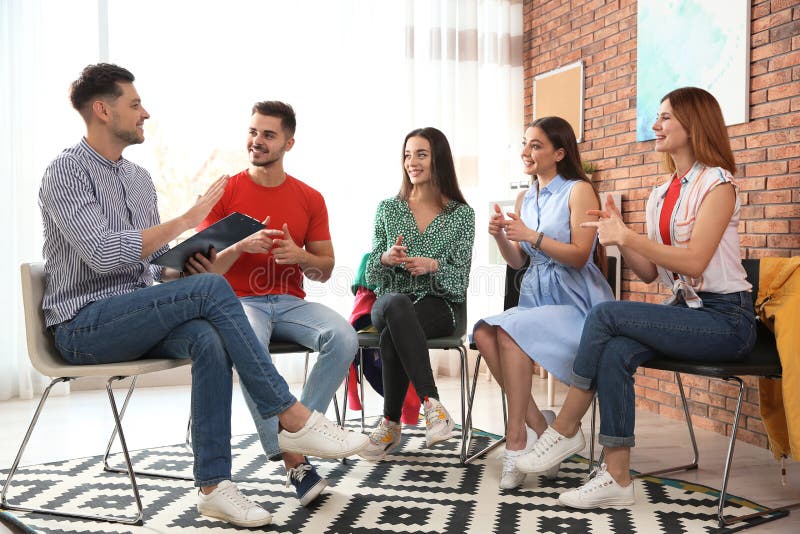 Group of Young People Learning Sign Language Stock Photo - Image of ...