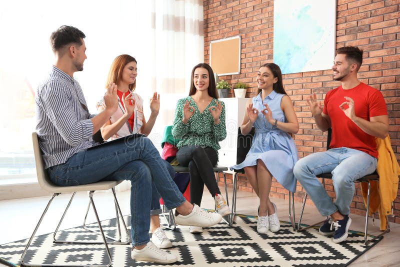 Group of Young People Learning Sign Language Stock Photo - Image of ...