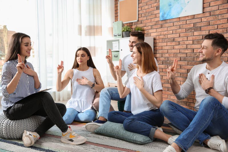 Group of Young People Learning Sign Language Stock Image - Image of ...