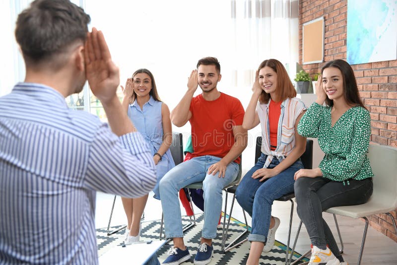 Group of Young People Learning Sign Language Stock Photo - Image of ...