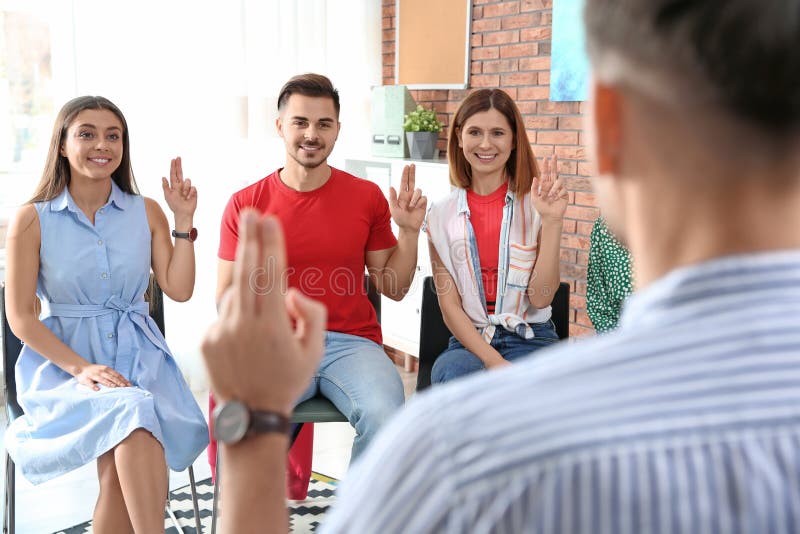 Group of Young People Learning Sign Language Stock Photo - Image of ...