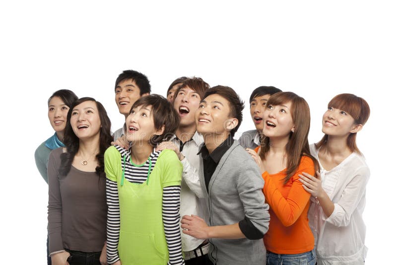 A Group of Young People Looking Up in Excitement Stock Image - Image of ...
