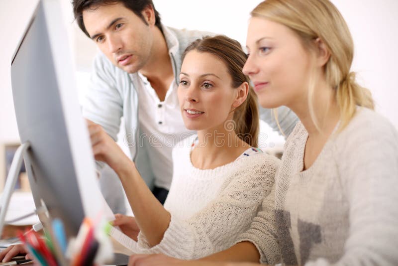 Group of Young People at Office Working on Computer Stock Image - Image ...