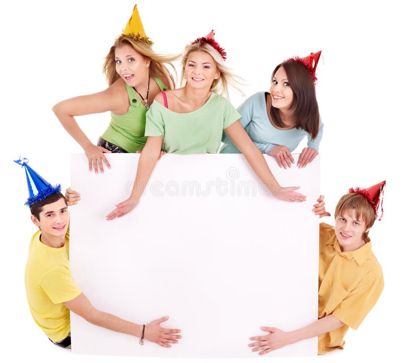 Group of Young People in Party Hat. Stock Image - Image of crowd ...
