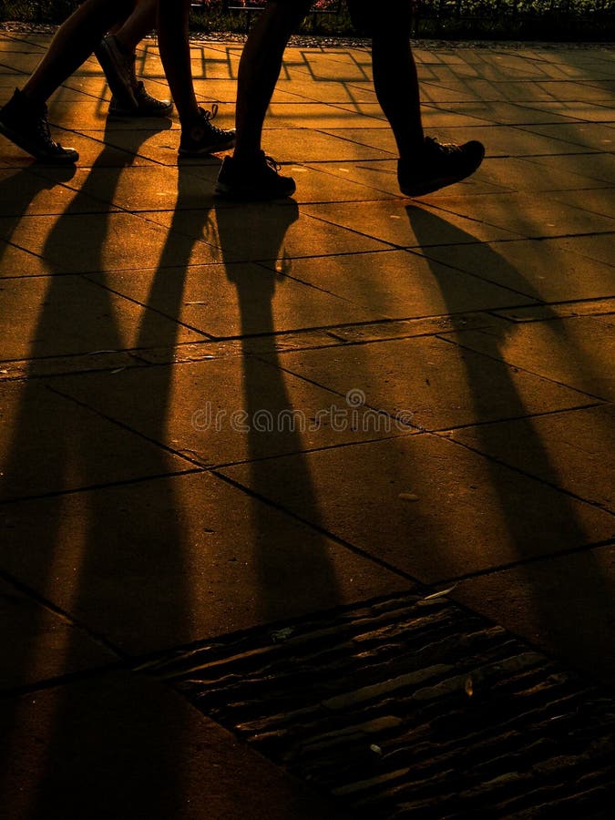 The Shadow of the Sunset Crowd Passing the Road Stock Image - Image of ...