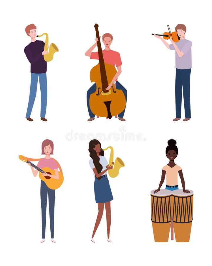 Group of Young People Playing Musical Instruments Stock Vector ...
