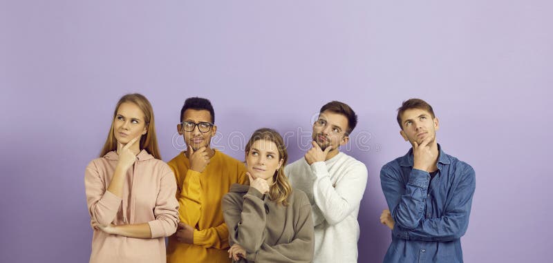 Group of Young People Puzzled by Difficult Question are Thinking Hard ...