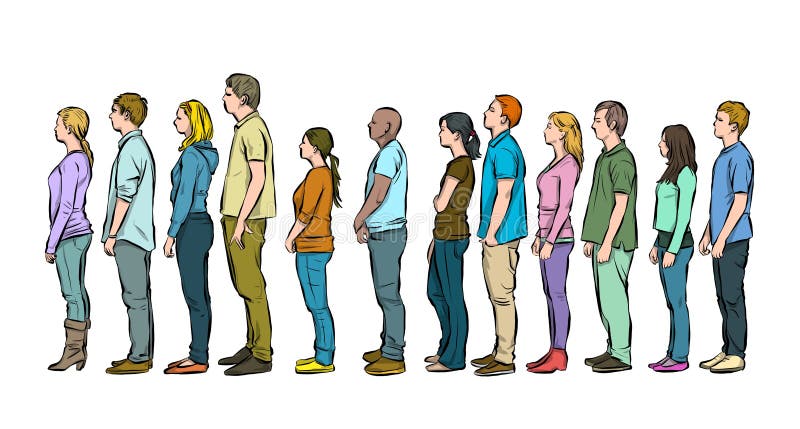 A Group of Young People Queue Up for Their Turn. Illustration Stock ...