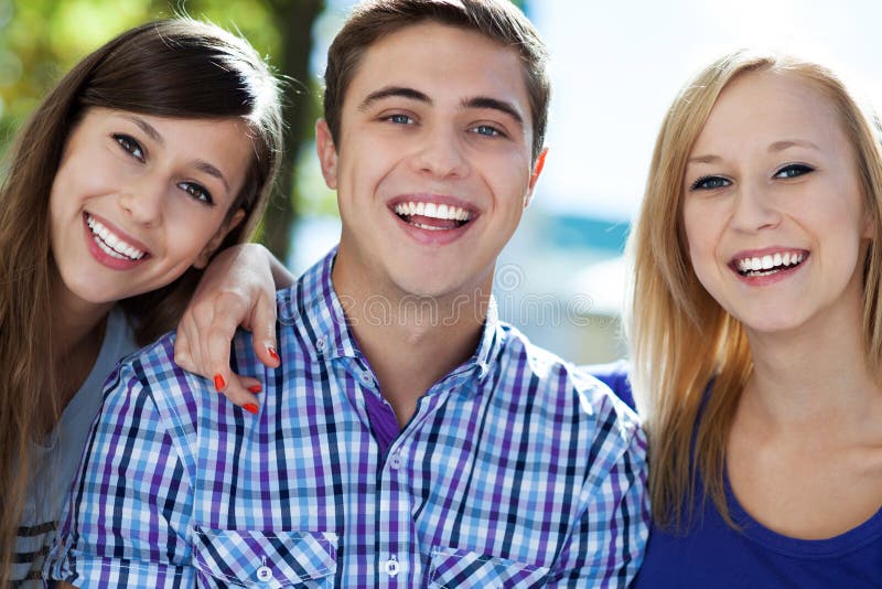 Three Happy Young Teenagers Stock Image - Image of outdoor, action ...