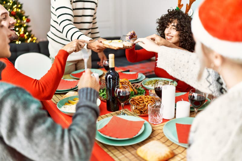 Group of Young People Smiling Happy Having Christmas Dinner at Home ...