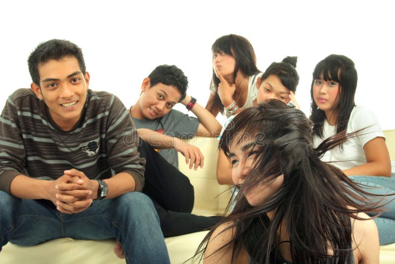 Group of Young People on Sofa Stock Image - Image of comfortable ...