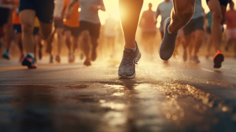 Group of Young People in Sportswear are Running in the Road Stock Photo ...