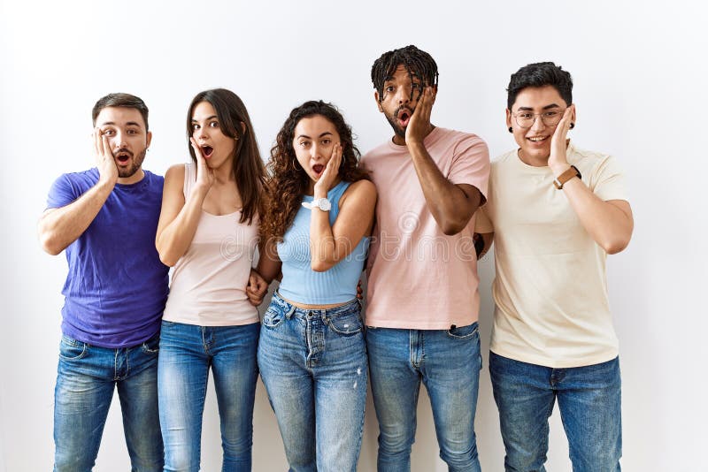 Group of Young People Standing Together Over Isolated Background Afraid ...