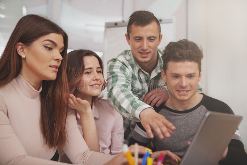 Group of Young People Studying Together at College Classroom Stock ...