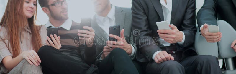 Group of Young and Happy People Using Their Phones Stock Image - Image ...
