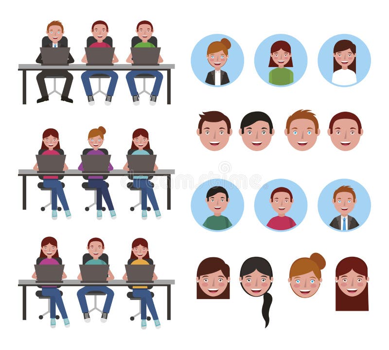 Group of Young People Using Computers Stock Illustration - Illustration ...