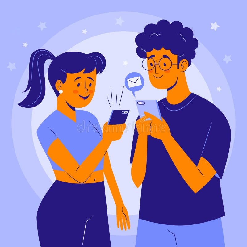 Group of Young People Using Smartphones Vector Illustration. Stock ...